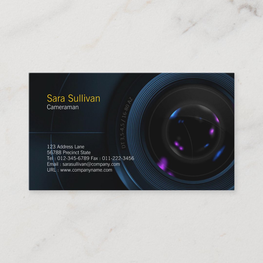 Cameraman Business Card Camera Lens | Zazzle