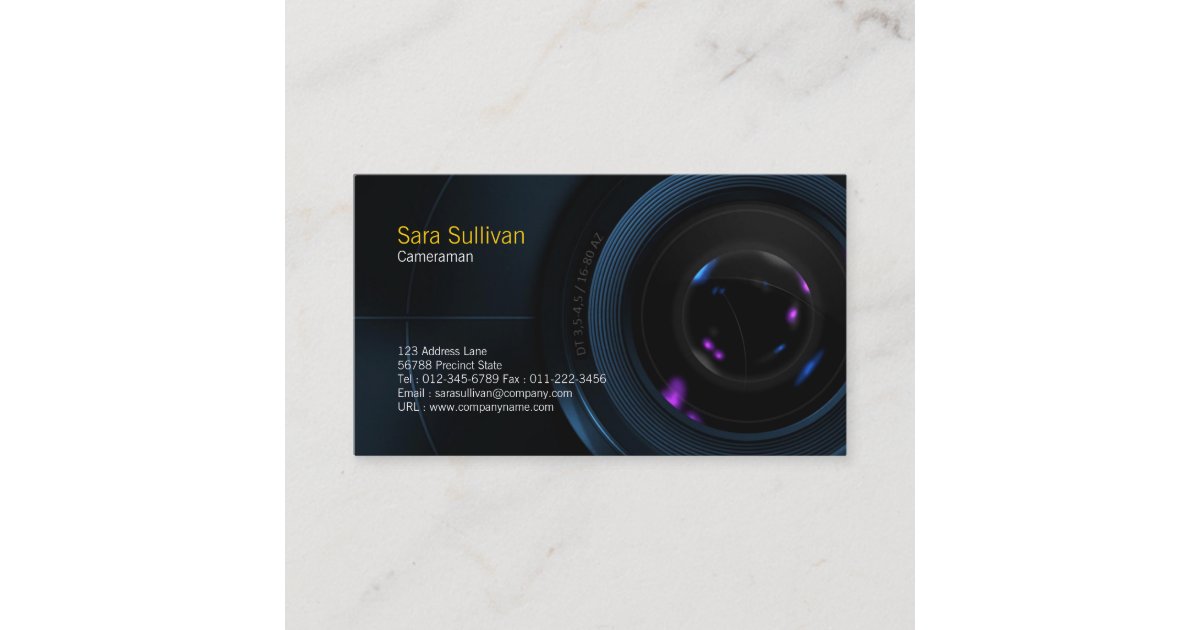 Cameraman Business Card Camera Lens | Zazzle