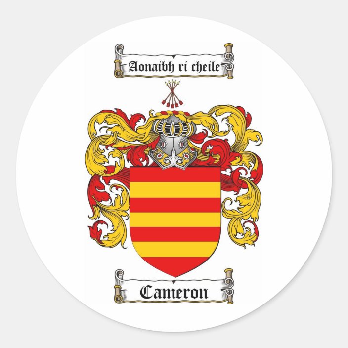 CAMERON FAMILY CREST - CAMERON COAT OF ARMS CLASSIC ROUND STICKER ...