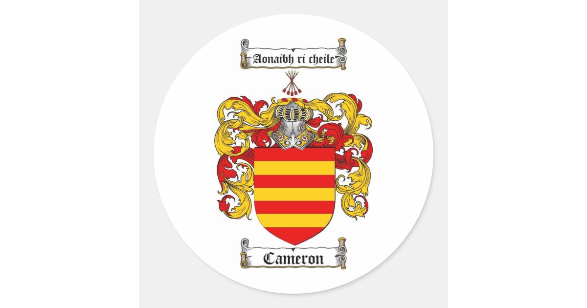 CAMERON FAMILY CREST - CAMERON COAT OF ARMS CLASSIC ROUND STICKER | Zazzle