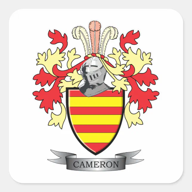 Cameron Family Crest Coat of Arms Square Sticker | Zazzle