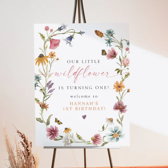 CAMILLA Boho Wildflower Girl 1st Birthday Welcome Foam Board | Zazzle