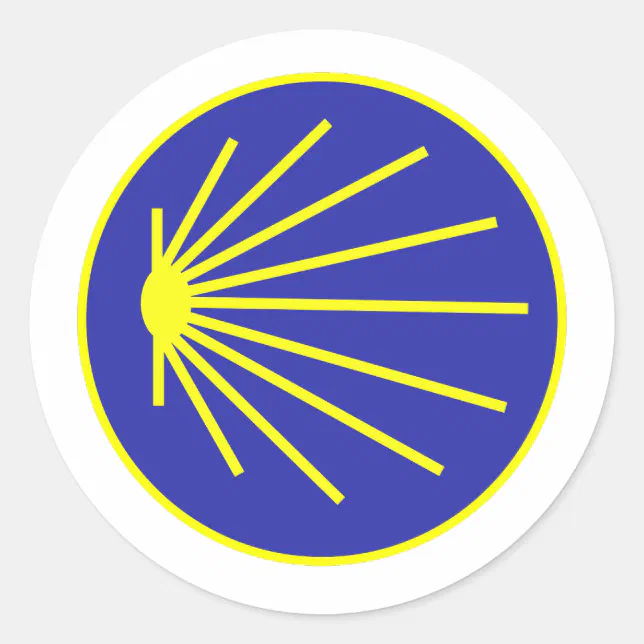 Camino Pilgrim Scallop Yellow and Blue Classic Round Sticker | Zazzle