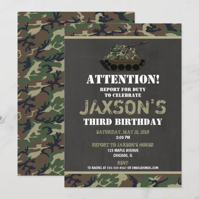 Camo Army Camouflage birthday invitation | Zazzle