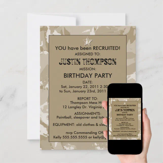 Camo Birthday Party Invititation Invitation | Zazzle