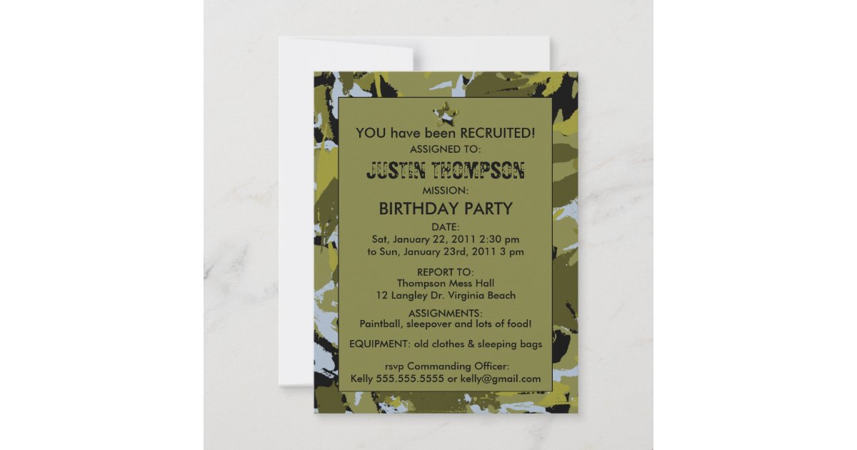 Camo Birthday Party Invititation Invitation | Zazzle