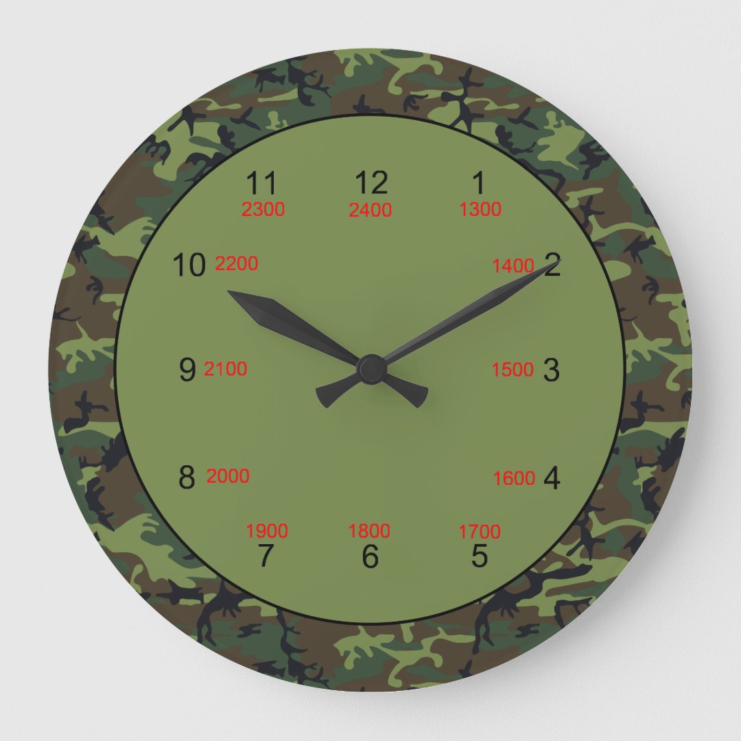 Camo Green Military Time Wall Clock | Zazzle