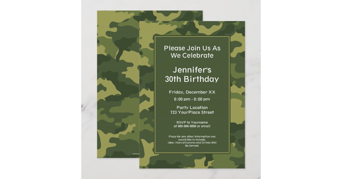 Camo Military Theme Birthday Party Invitation | Zazzle