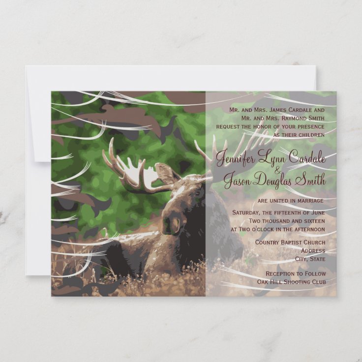 Camo Moose Hunting Theme Wedding Invitations | Zazzle