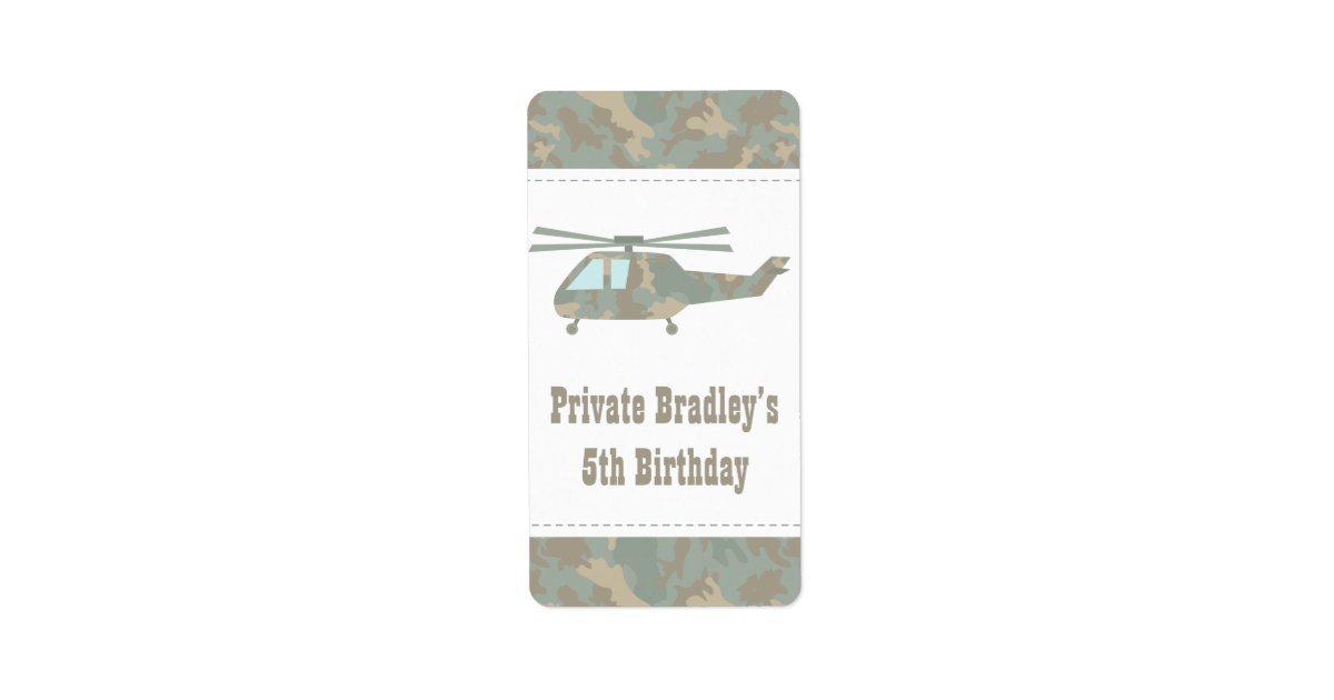 Camo Print Helicopter Army Boys Birthday Party Label | Zazzle
