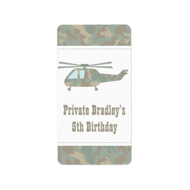 Camo Print Helicopter Army Boys Birthday Party Label | Zazzle