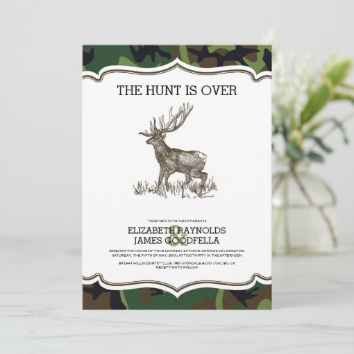 Camo The Hunt is Over Wedding Invitations | Zazzle