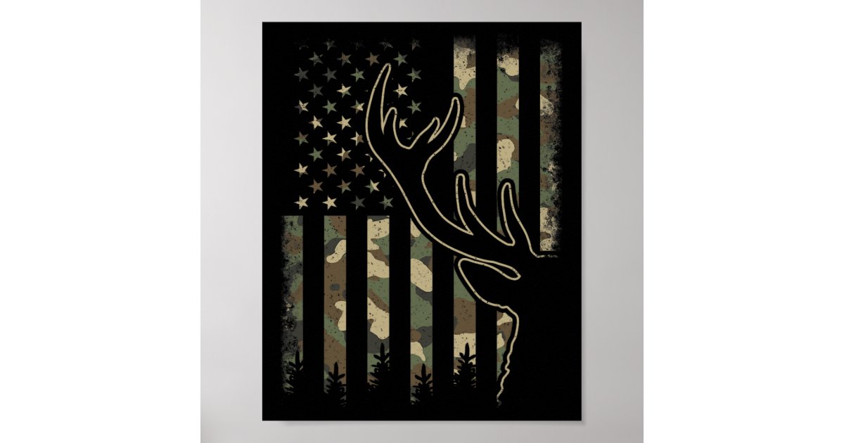 Camo Us Flag Elk Buck Camouflage Deer Hunting Hunt Poster | Zazzle