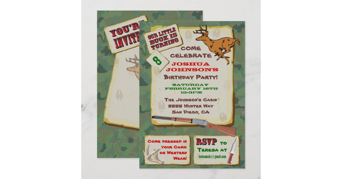 Camoflage Deer Hunting Birthday Party Invitation | Zazzle