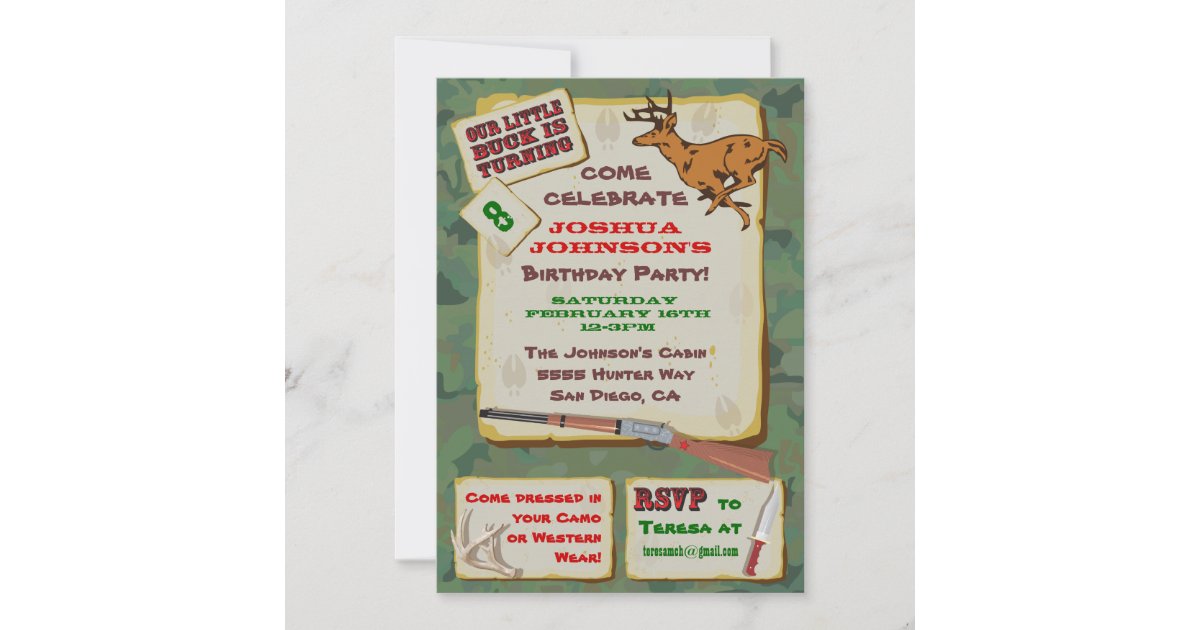 Camoflage Deer Hunting Birthday Party Invitation | Zazzle.com