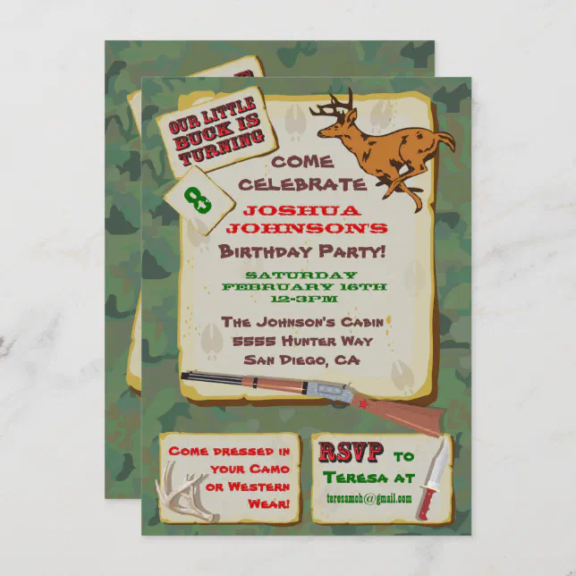 Camoflage Deer Hunting Birthday Party Invitation | Zazzle