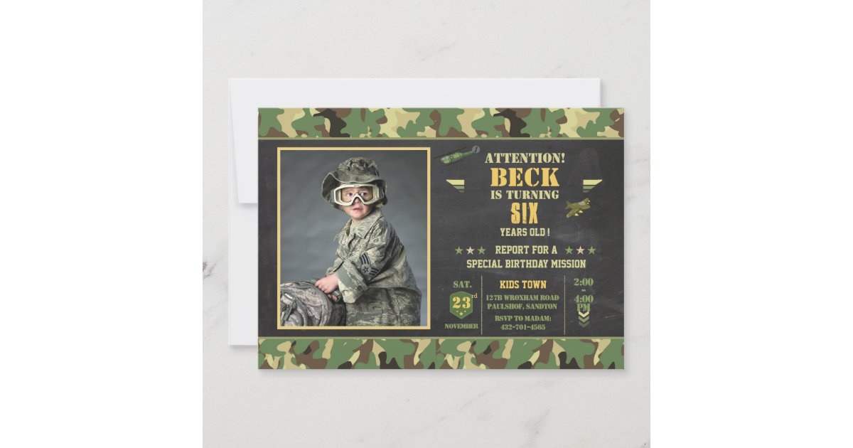 Camouflag birthday invitation | Zazzle