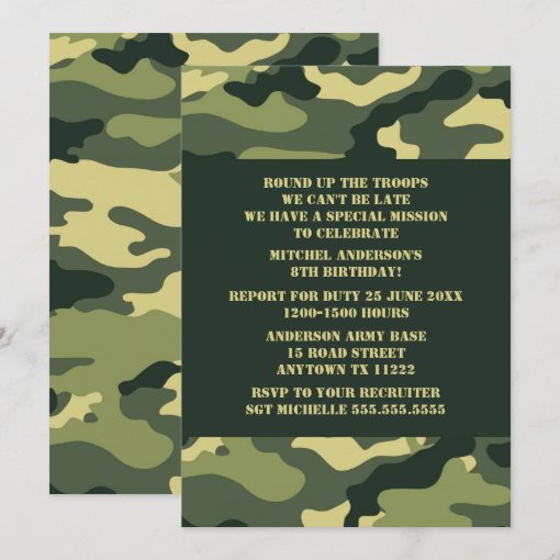 Camouflage Birthday Party Invite - Realistic camo | Zazzle