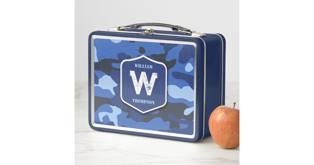 Camouflage Blue Camo Army Pattern Monogram Boy Metal Lunch Box | Zazzle