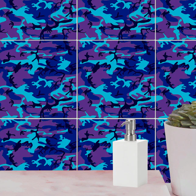 Camouflage Dark Blue & Purple Pattern Ceramic Tile | Zazzle