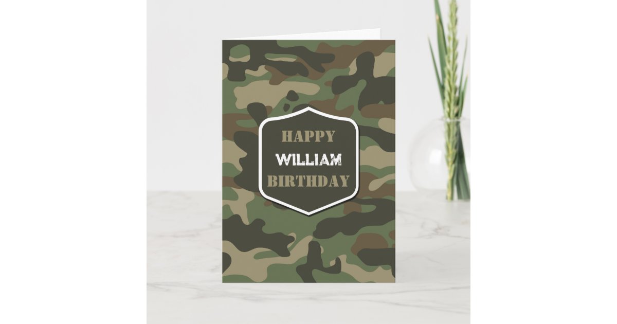 Camouflage Green Camo Army Monogram Birthday Card | Zazzle