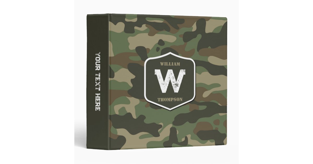 Camouflage Green Camo Army Pattern Monogram 3 Ring Binder | Zazzle