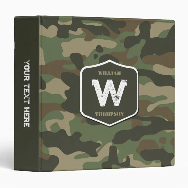 Camouflage Green Camo Army Pattern Monogram 3 Ring Binder | Zazzle