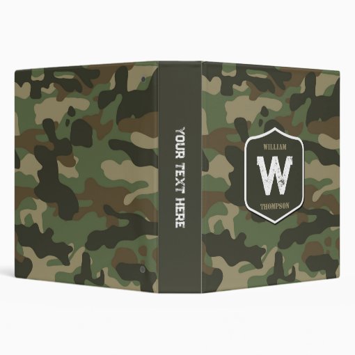 Camouflage Green Camo Army Pattern Monogram 3 Ring Binder | Zazzle