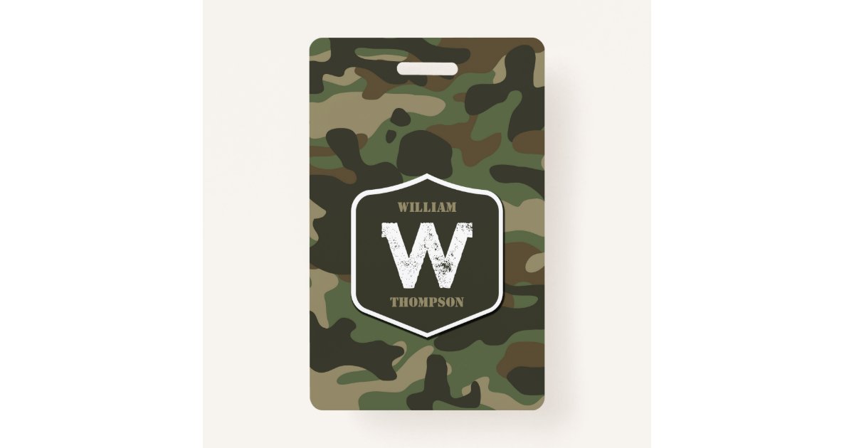 Camouflage Green Camo Army Pattern Monogram Badge | Zazzle