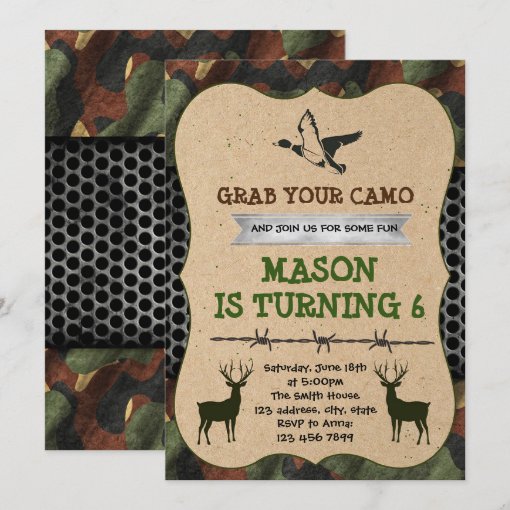 Camouflage hunting party invitation | Zazzle