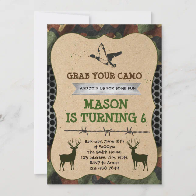 Camouflage hunting party invitation | Zazzle