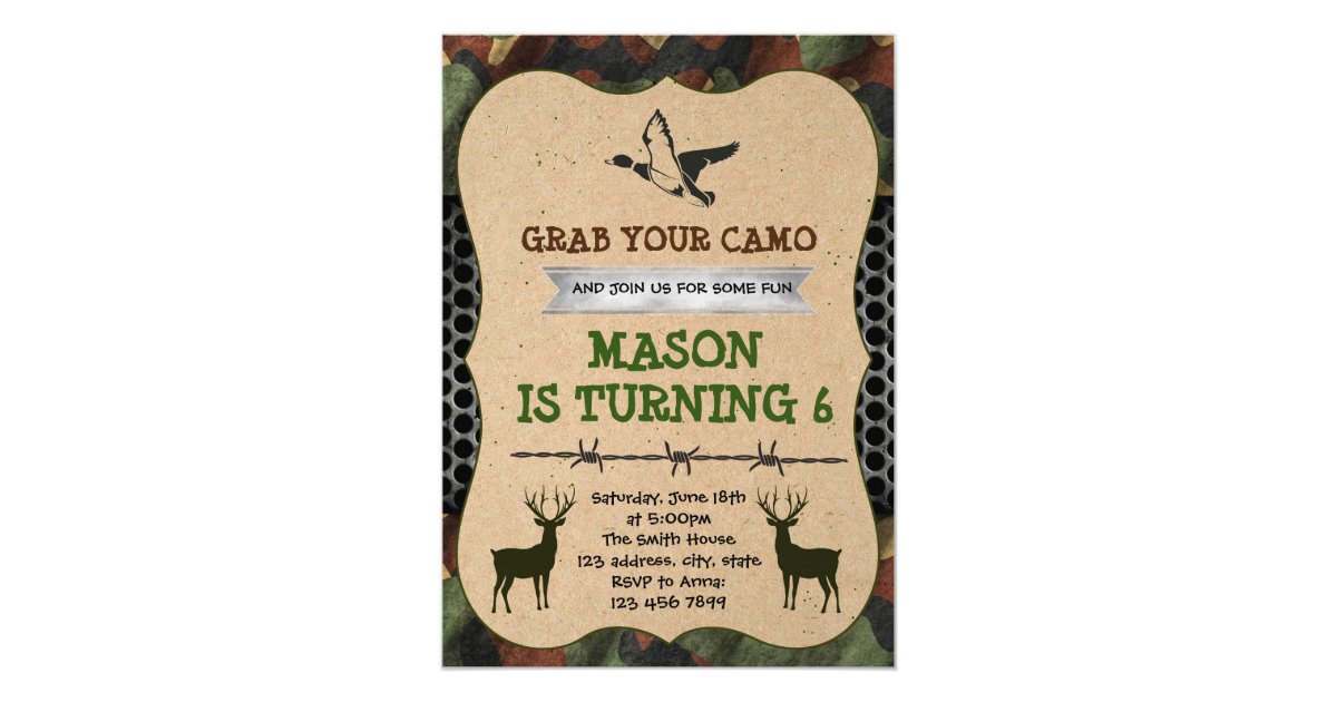Camouflage hunting party invitation | Zazzle.com