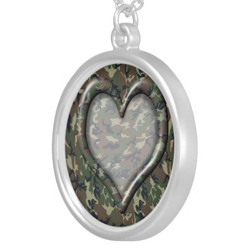 Camouflage Military Pattern Heart Silver Plated Necklace | Zazzle