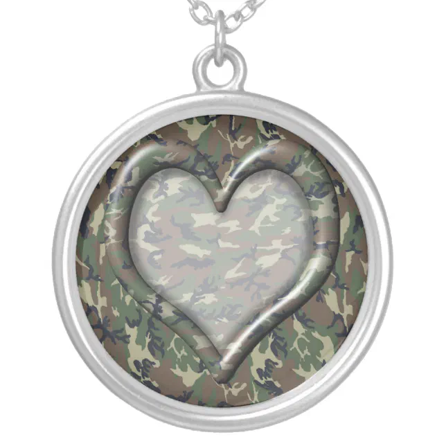 Camouflage Military Pattern Heart Silver Plated Necklace | Zazzle