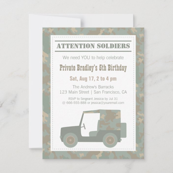 Camouflage Military Print Army Birthday Party Invitation | Zazzle.com