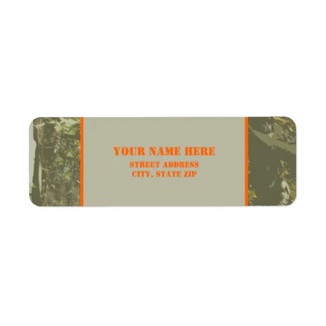 Camouflage & Orange Address Label Sticker | Zazzle