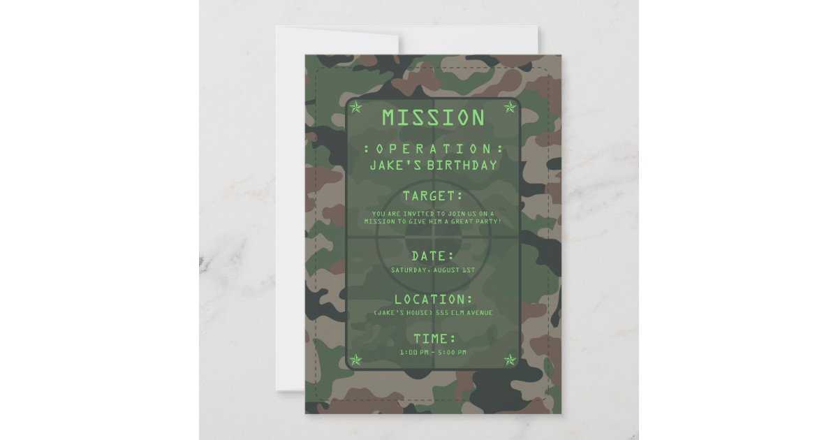 Camouflage Party Theme Invitation | Zazzle