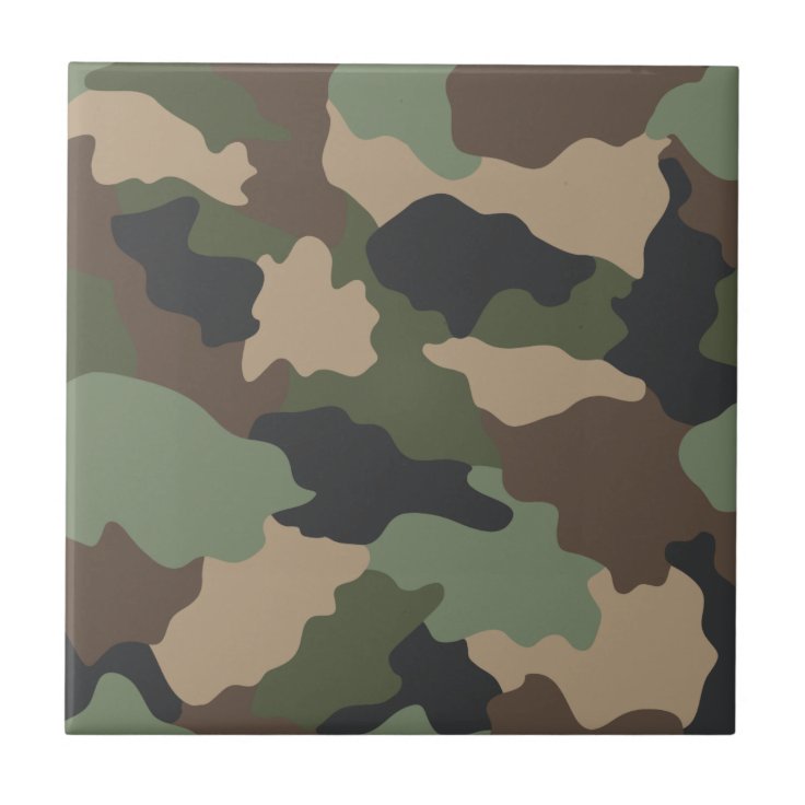 Camouflage Woodland Camo Military Khaki Tan Black Ceramic Tile | Zazzle