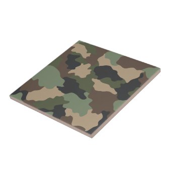 Camouflage Woodland Camo Military Khaki Tan Black Ceramic Tile | Zazzle