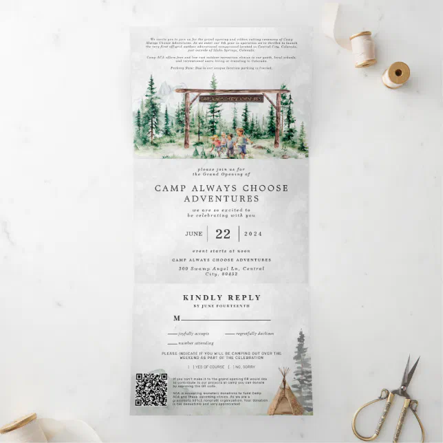 Camp Always Choose Adventures | Grand Opening Tri-Fold Invitation | Zazzle