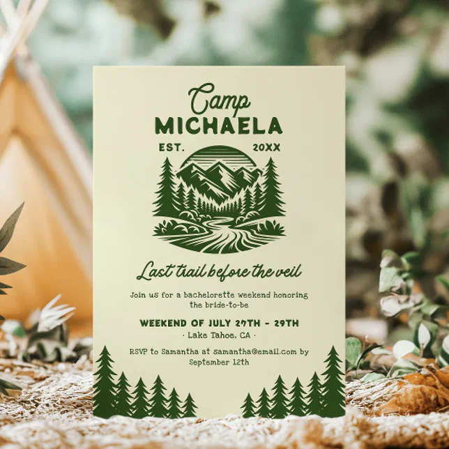 Camp Bachelorette Last Trail Weekend Getaway Invitation | Zazzle