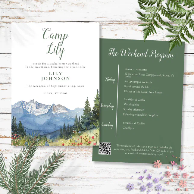 Camp Bachelorette Mountain Hiking Weekend Party Invitation | Zazzle