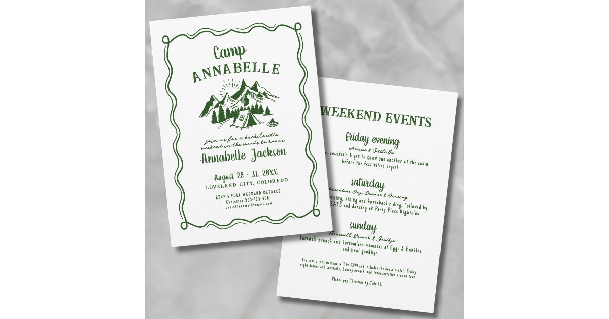 Camp Bachelorette Party Girls Weekend Invitation | Zazzle