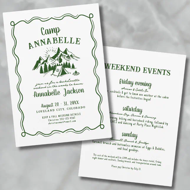 Camp Bachelorette Party Girls Weekend Invitation | Zazzle
