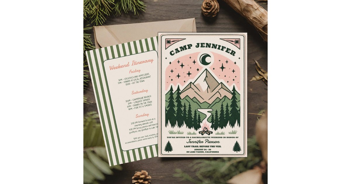 Camp Bachelorette Rustic Woodsy Mountain Invitation | Zazzle
