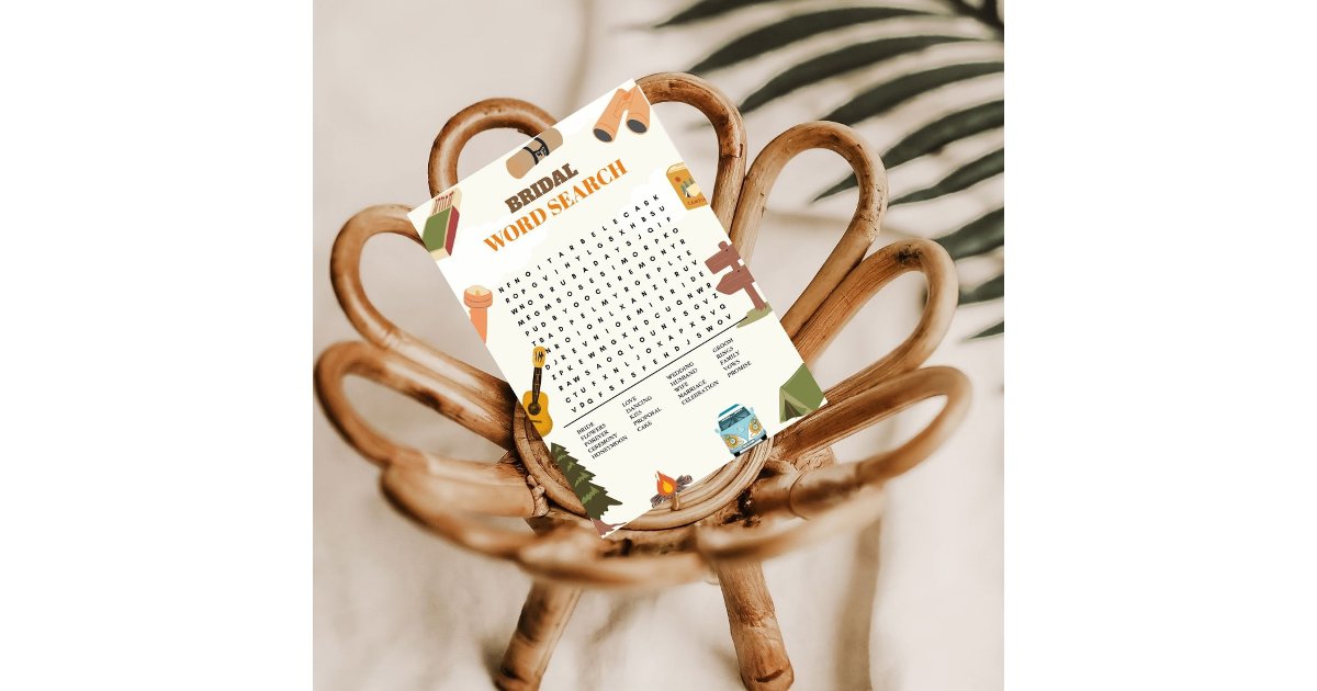 Camp Bachelorette Wedding Word Search Game Card | Zazzle