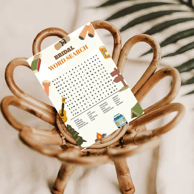 Camp Bachelorette Wedding Word Search Game Card | Zazzle