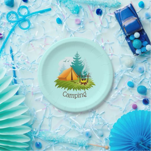 Camp Camping Design Paper Party Plate | Zazzle