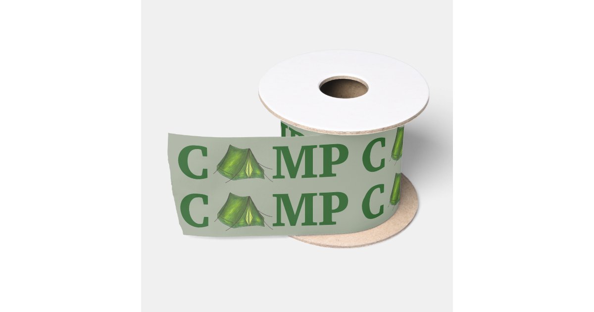 CAMP Green Tent Summer Camping Camper Ribbon | Zazzle