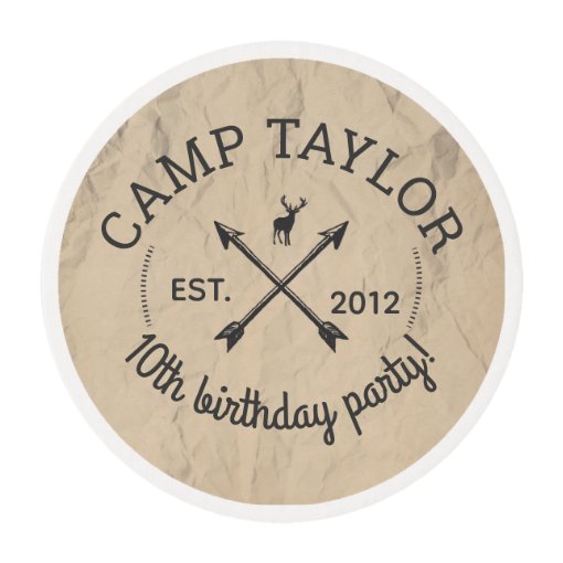 Camp Name Logo Birthday Party Edible Frosting Rounds | Zazzle